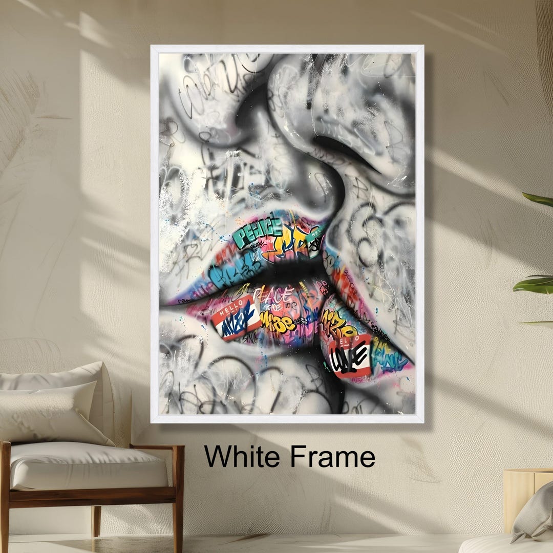 Urban Graffiti Lips Street Art Wall Decor, Colorful Lip Art Modern Pop ...