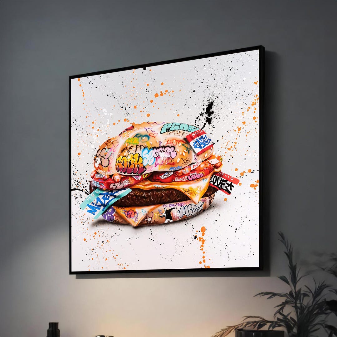 Graffiti Burger Canvas - Bold Street Art Style Cheeseburger Print for ...