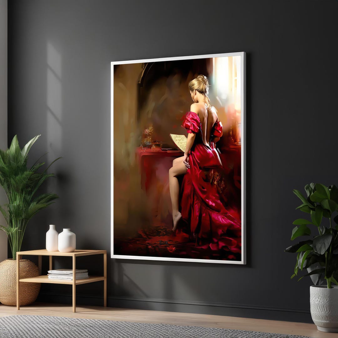 Elegant Lady in Red Canvas Art - High Quality, Ready to Hang, Romantic ...
