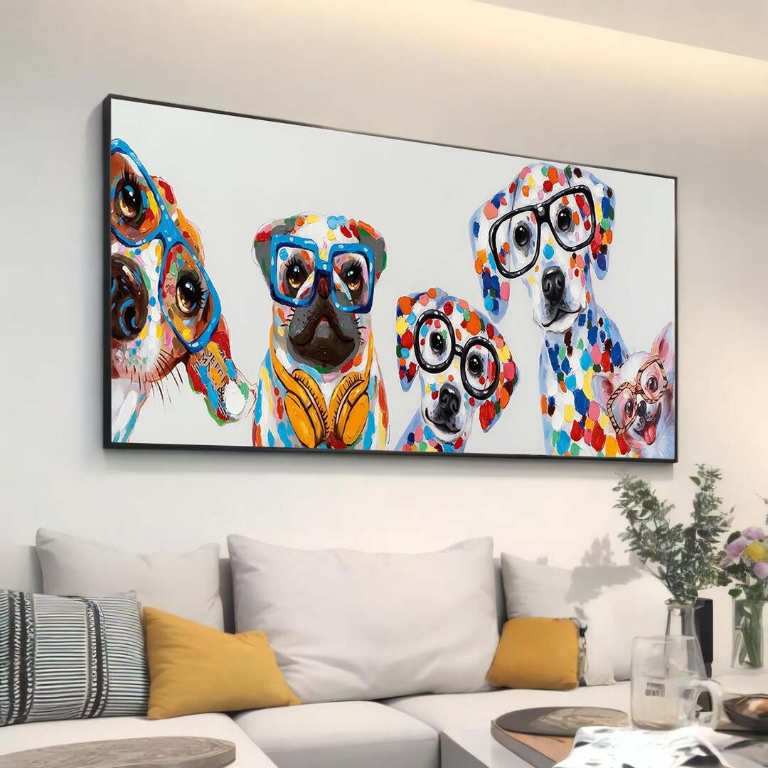 Colorful Dog Wall Art – Fun, Whimsical Dogs With Glasses for Modern ...