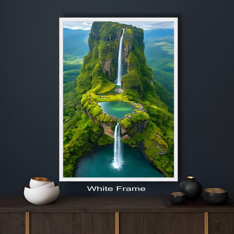 Majestic Multi-tier Waterfall Canvas, Lush Green Mountain Landscape ...