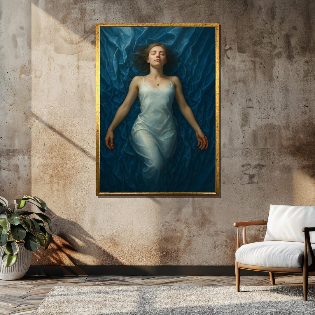 Dreamy Sleeping Woman Painting, Framed (black, White, Gold, Silver ...