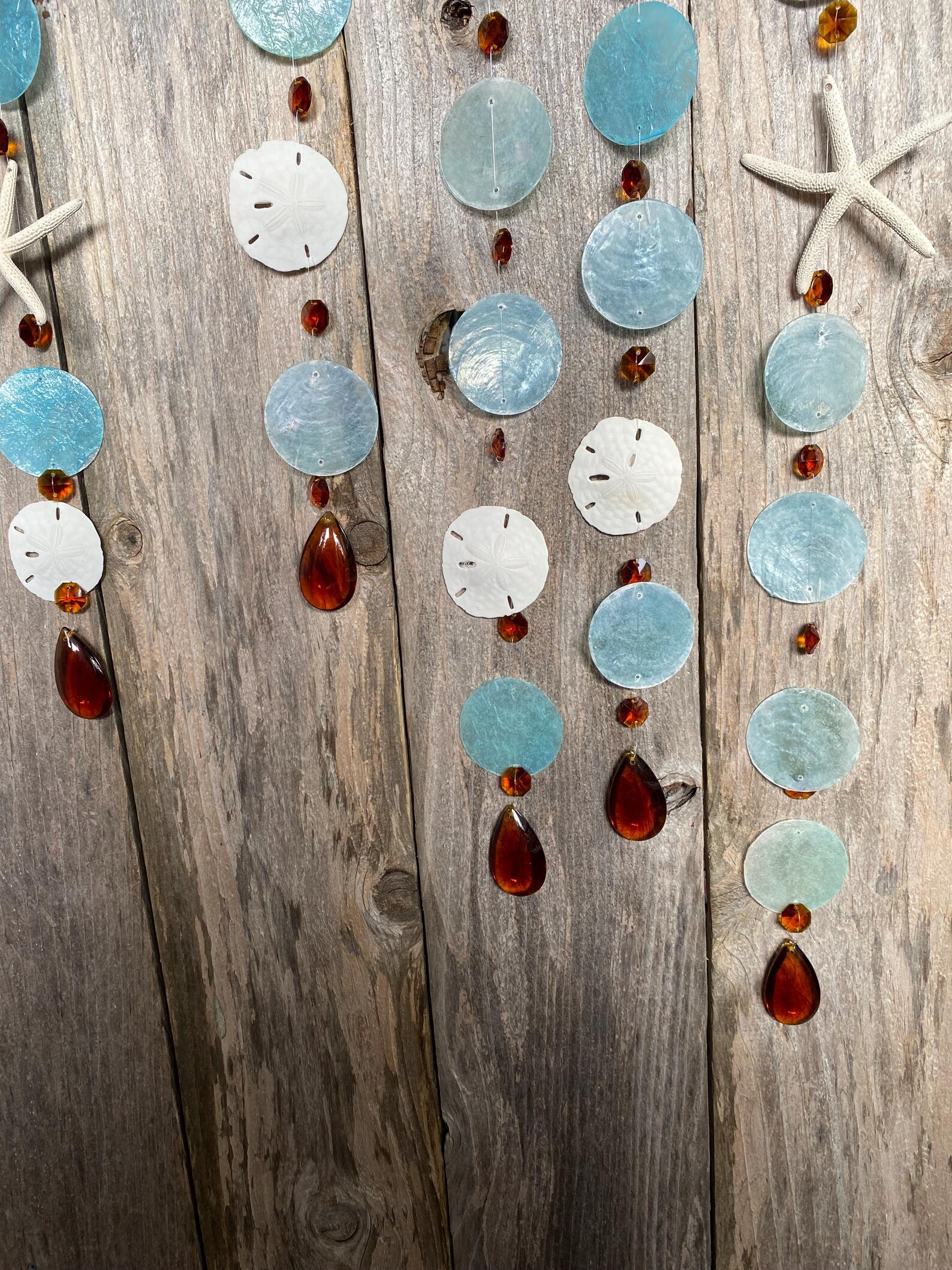 Driftwood and Capiz Shells With Brown Glass Crystals Hanging Mobile ...