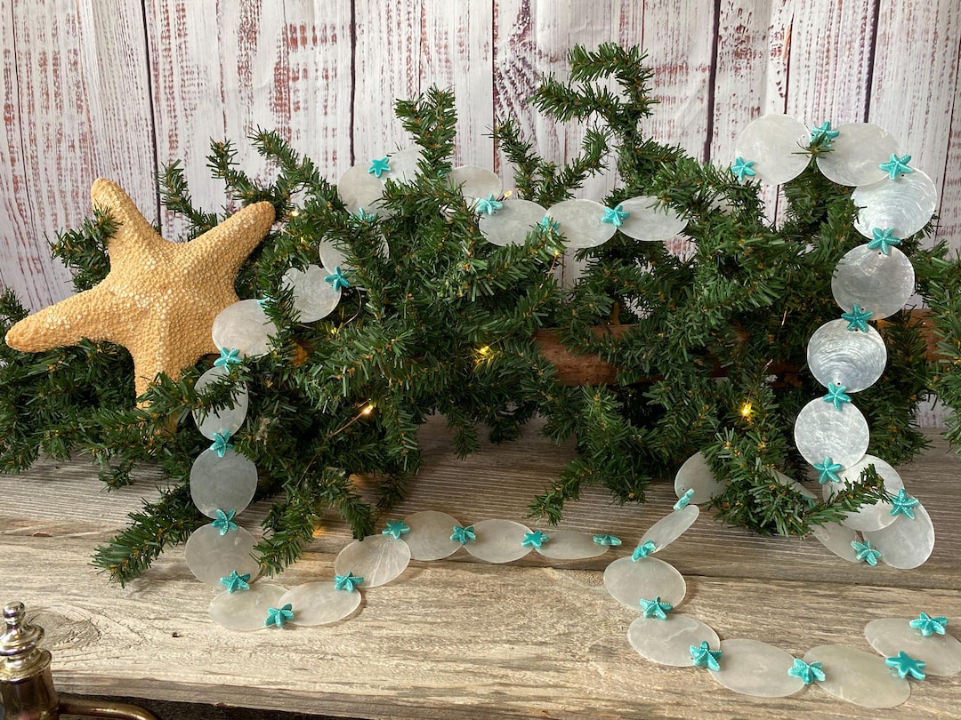 6 Foot Capiz Shell and Blue Starfish Garland/coastal Christmas/coastal ...