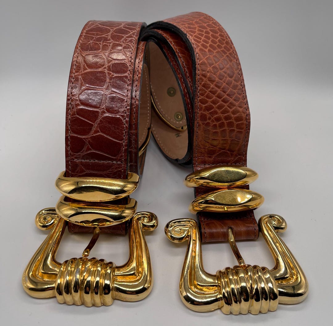 Vintage Streets Ahead Chic, Modernist Brown Croc Leather Belts With ...