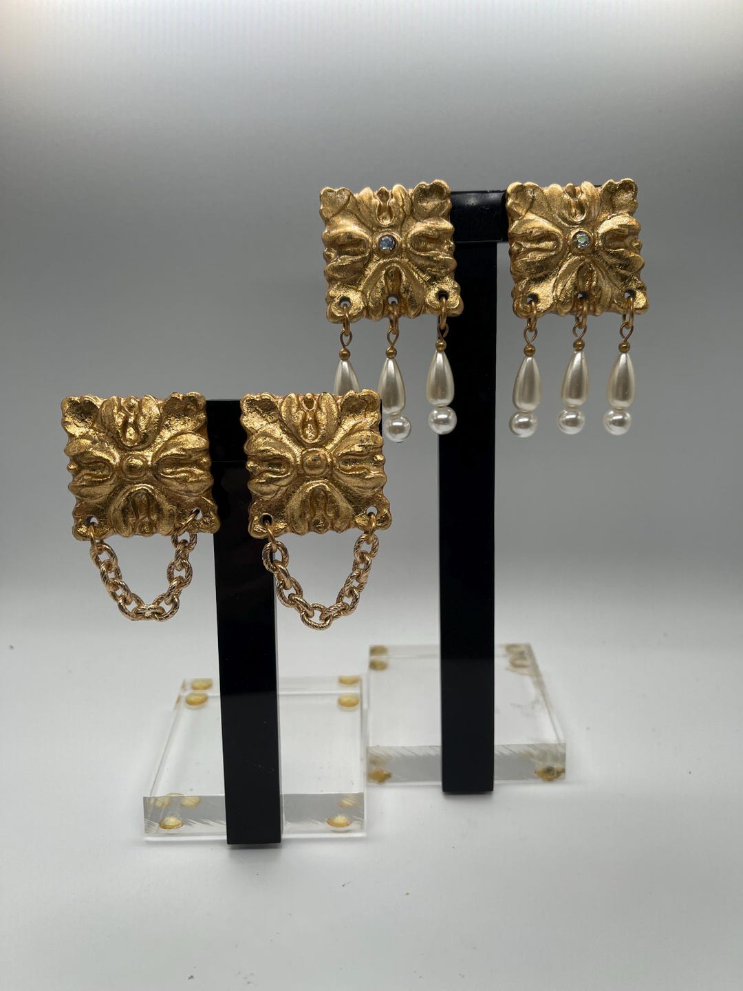 Vintage Mark Hedges Artisan Gloss-gold Clip-on Earrings With Faux ...