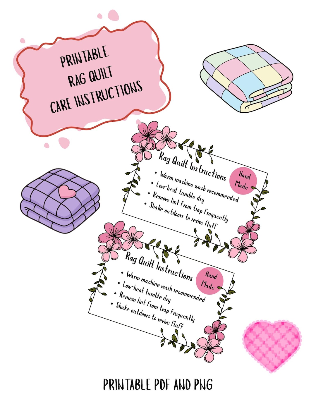 Rag Quilt Care Instructions: Printable PDF and PNG - Etsy