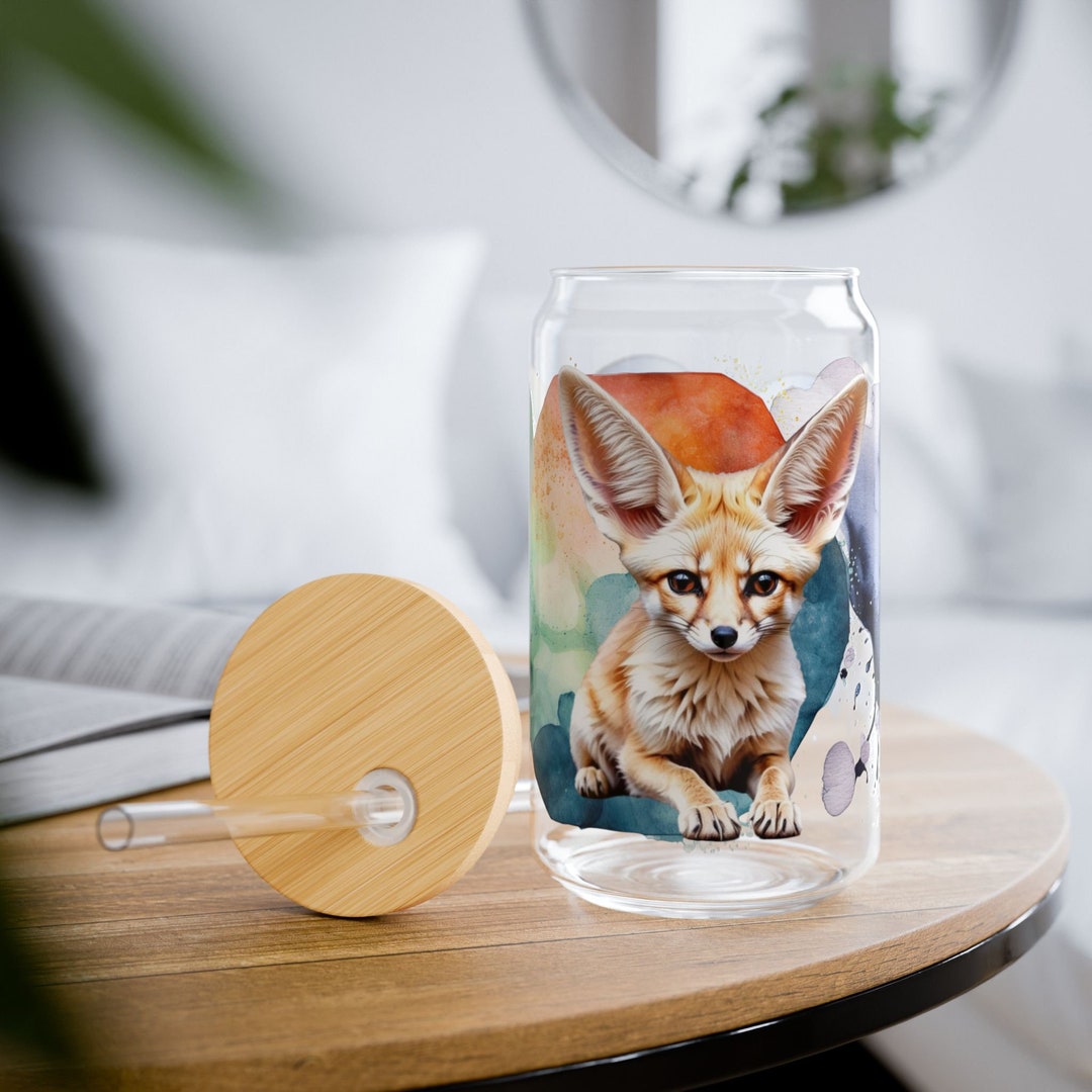 Fennec Fox Glass Cup With Bamboo Lid and Straw Best Gift for Animal ...