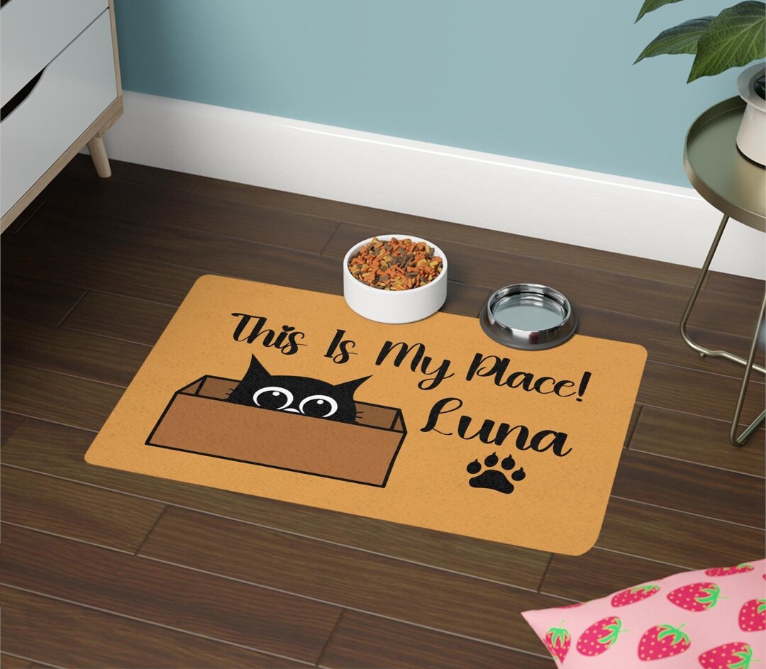Custom Cat Bowl Mat With Name, Custom Pet Placemat, Chinoiserie Cat ...