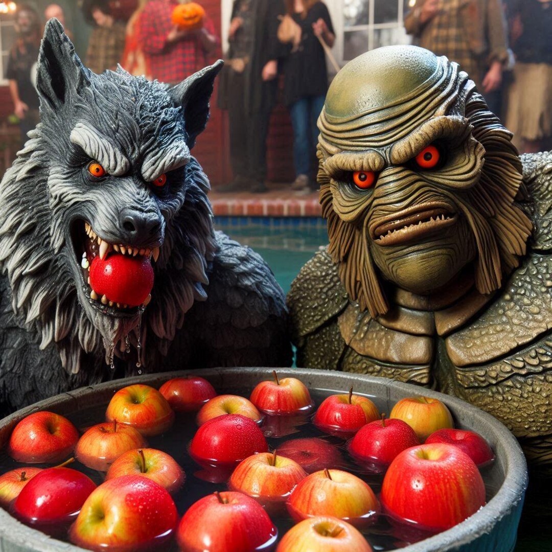 Werewolf and the Creature From the Black Lagoon Bobbing for Apples at a ...