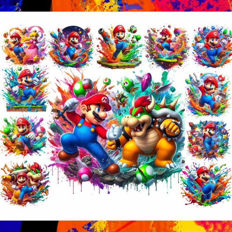 12 PNG Super Mario Splash and Watercolor Digital Design PNG File for ...