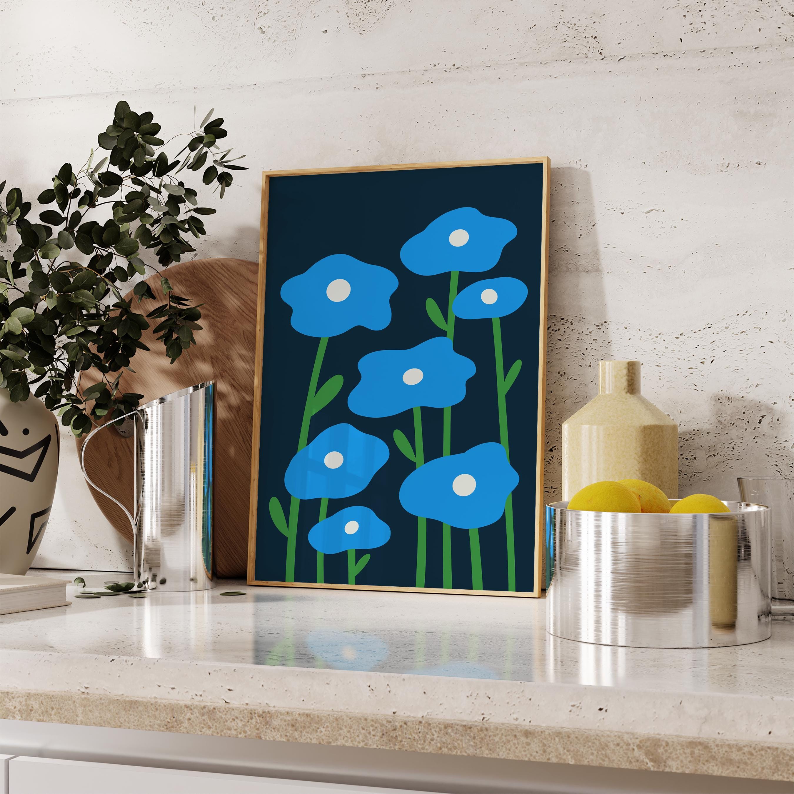 Blue Flower Printable Art, Flower Illustration, Simple Floral Print ...