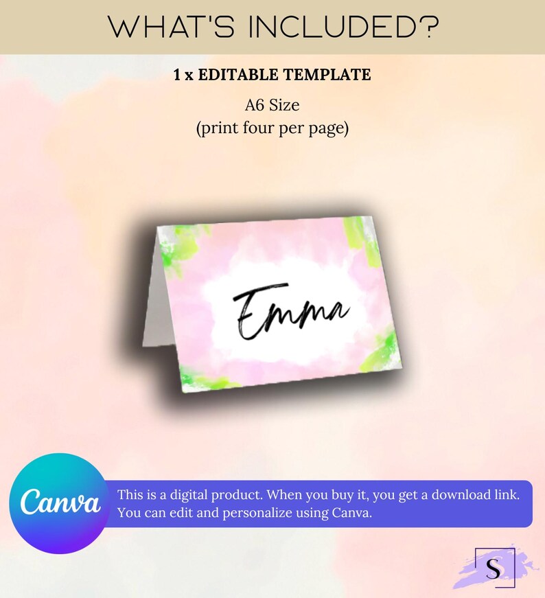 Watercolor Pink Name Card Template: Printable, Editable (digital ...
