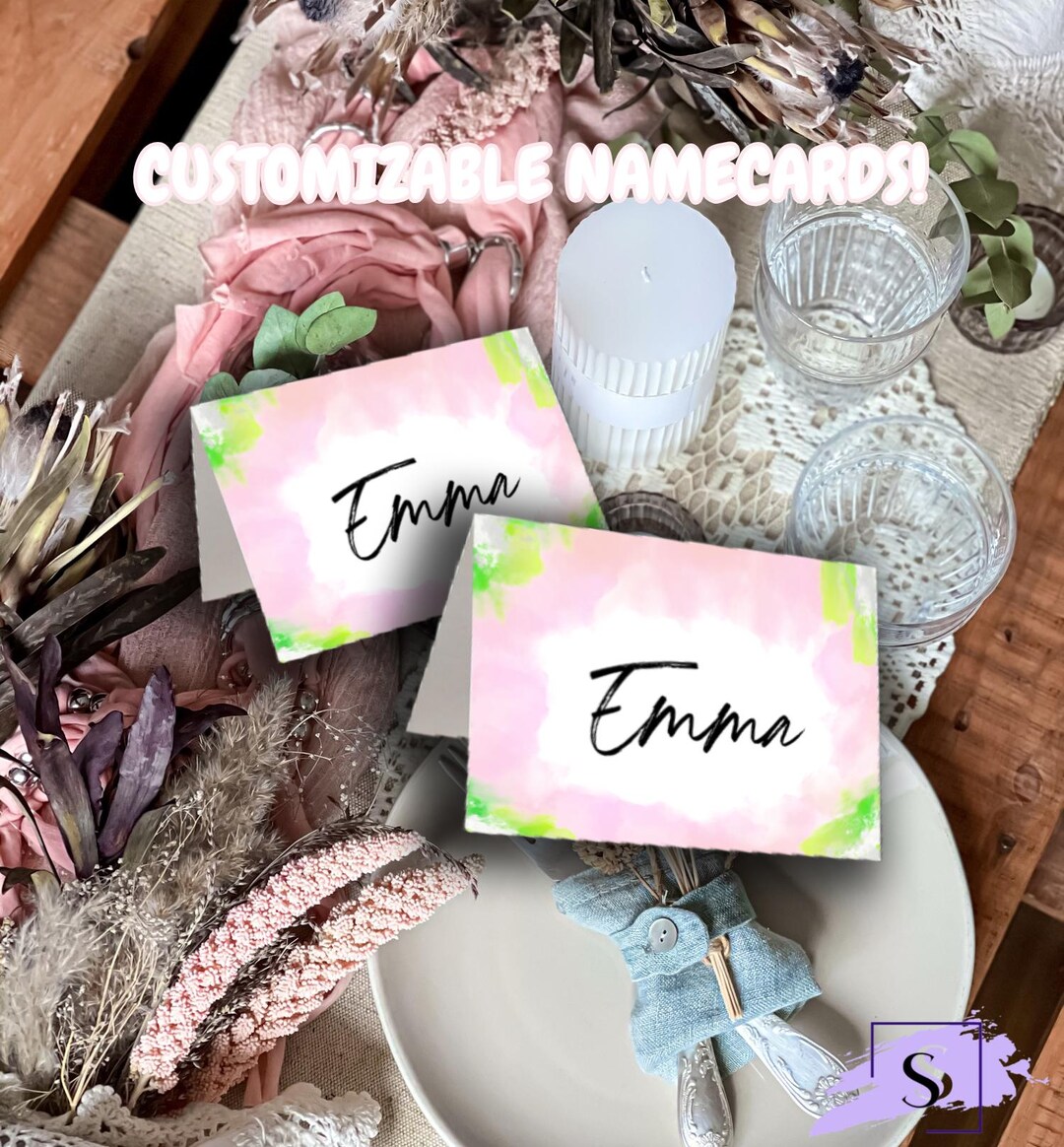 Watercolor Pink Name Card Template: Printable, Editable (digital ...