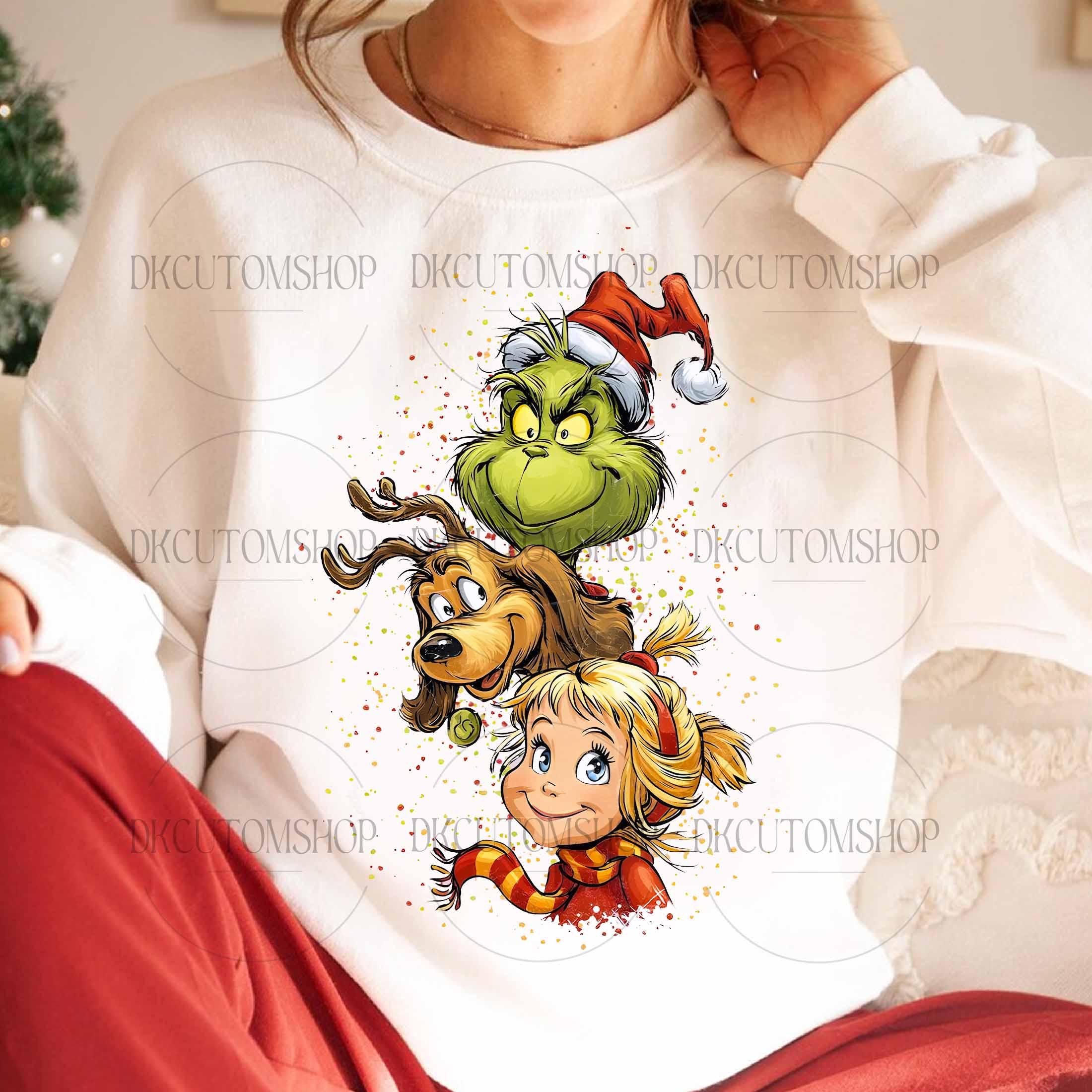 Cute Green Mean Guy With Friends PNG, Retro Green Christmas PNG, Merry ...