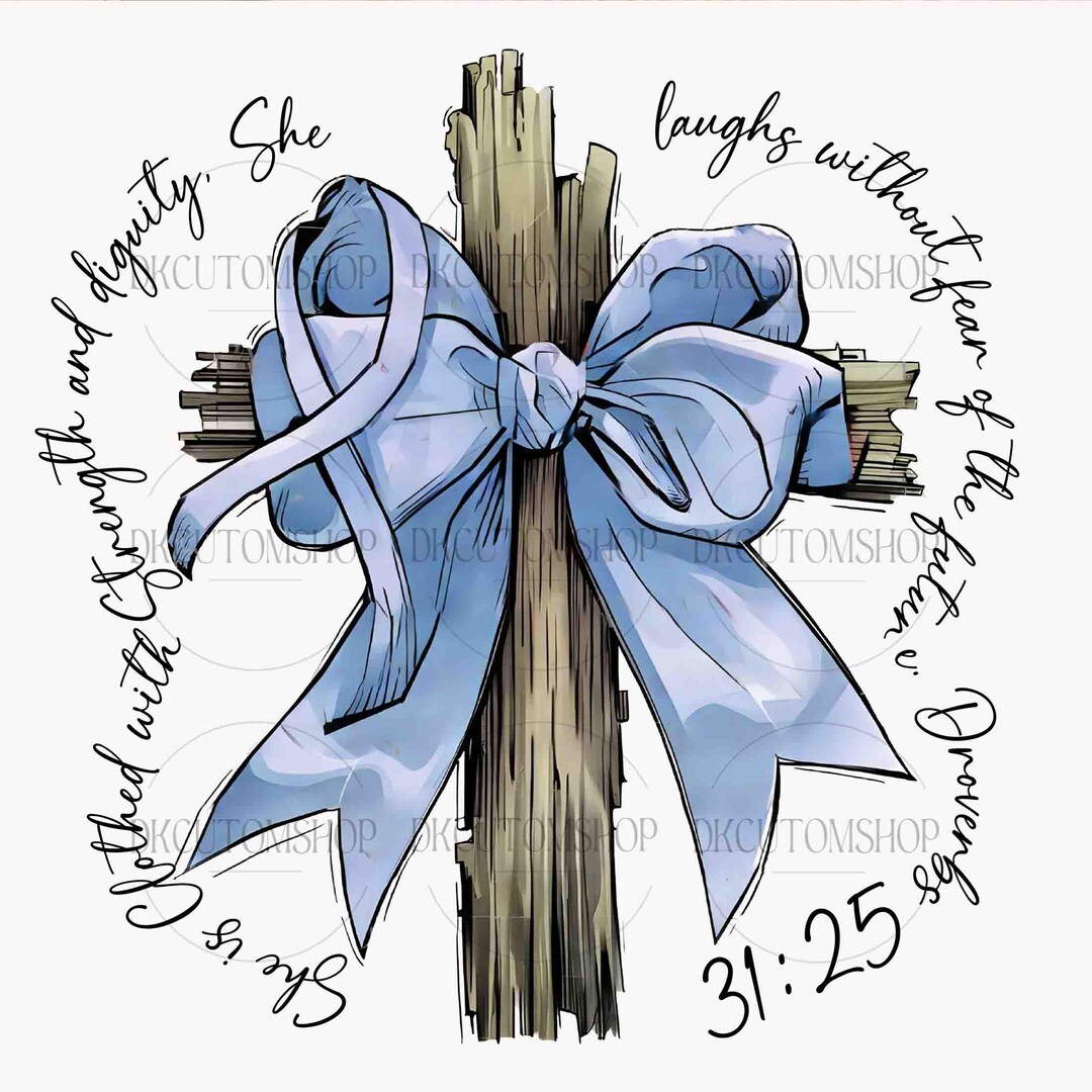 Bible Jesus Design, She is Bible Verse Design, Blue Floral Bow Cross ...