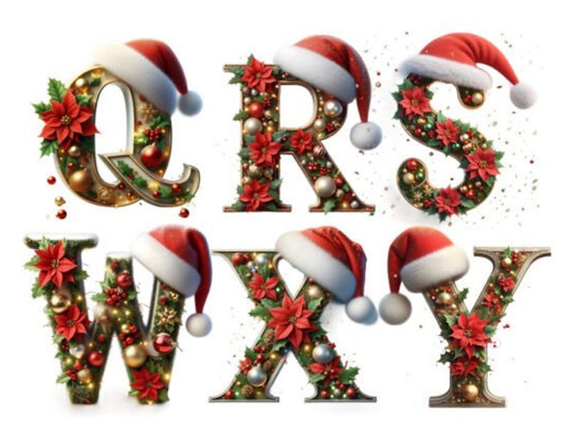 Christmas Alphabet Clipart Set 36 PNG Letters With Santa Hats ...