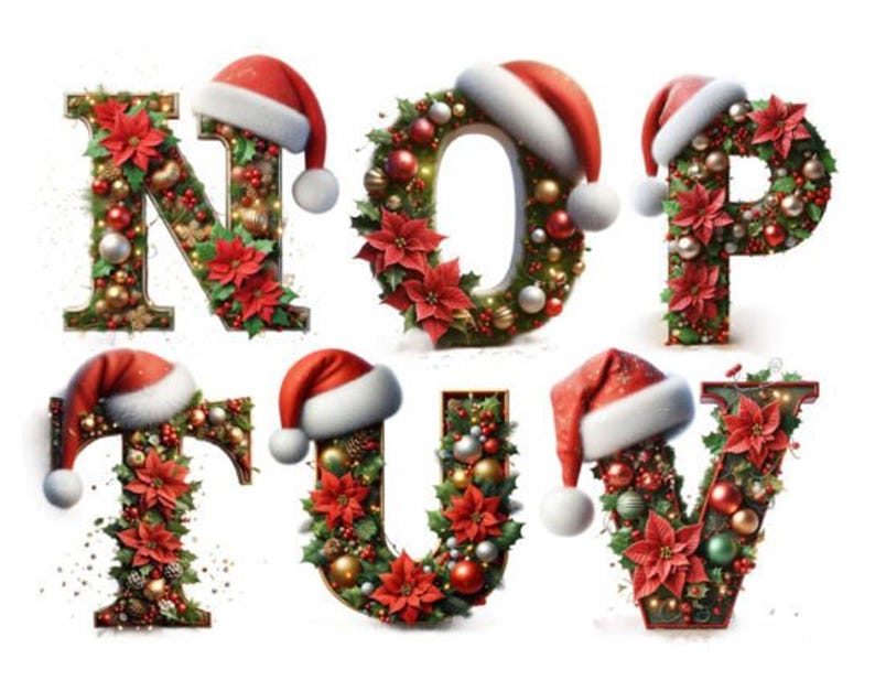 Christmas Alphabet Clipart Set 36 PNG Letters With Santa Hats ...