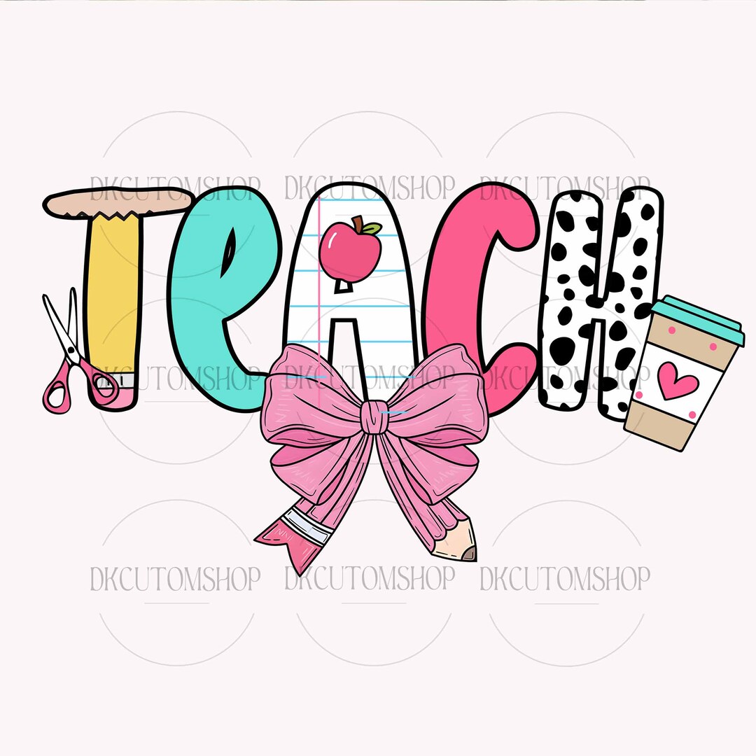 Teacher Coquette Bow Png, Teach Pink Png, Pencil Bow Png, Preppy ...