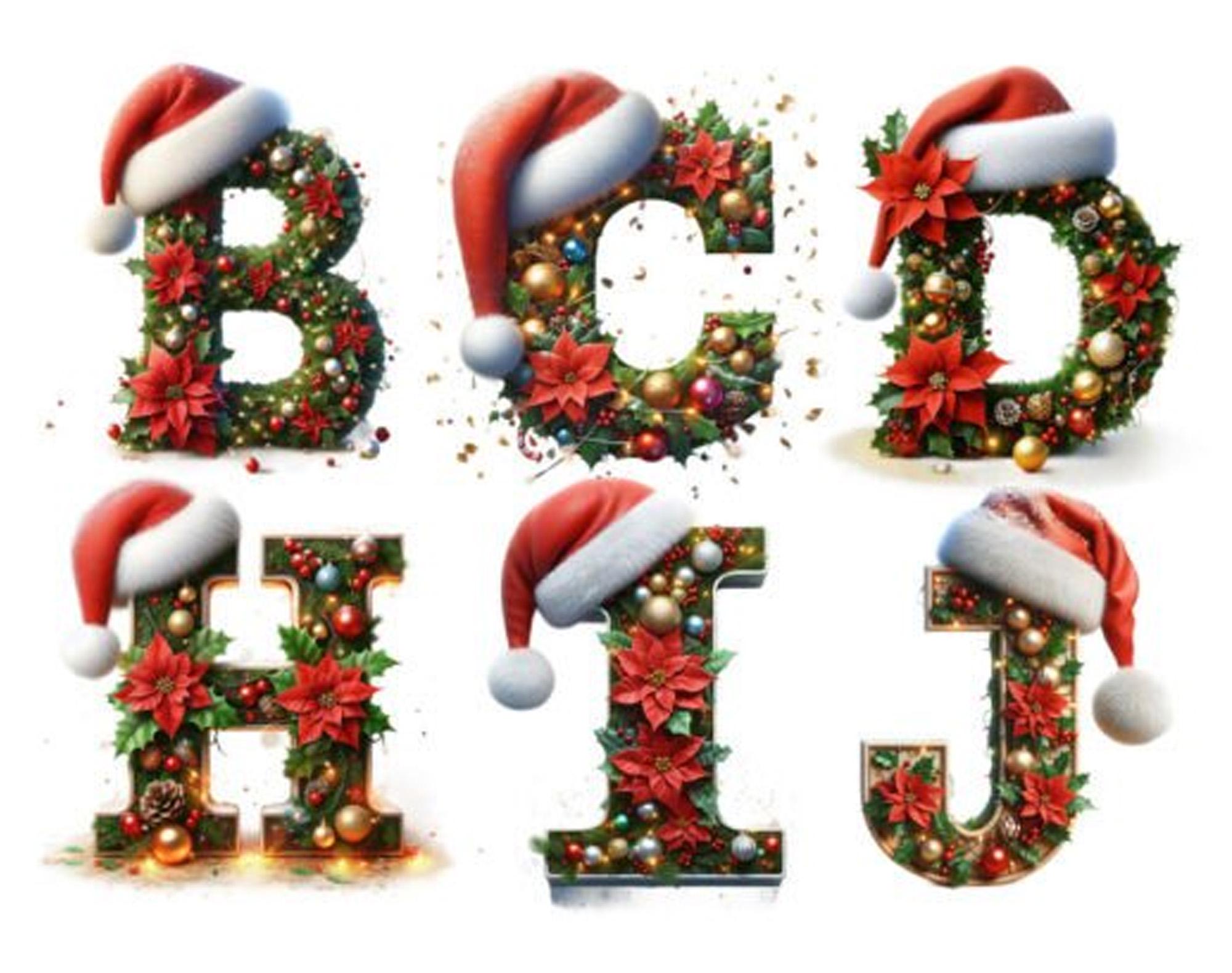 Christmas Alphabet Clipart Set 36 PNG Letters With Santa Hats ...