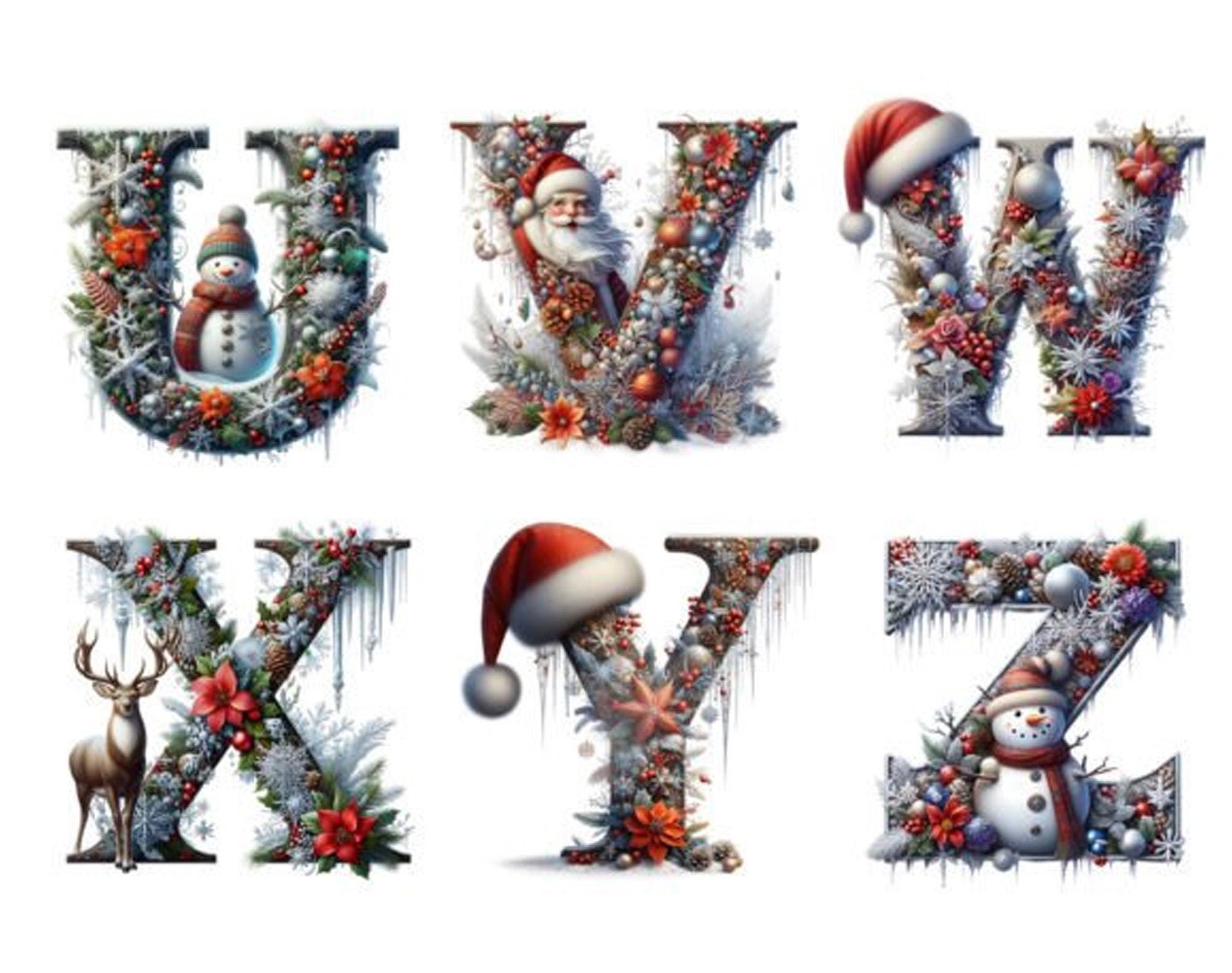 Winter Christmas Alphabet Clipart 40 PNG Letters With Santa Hats ...