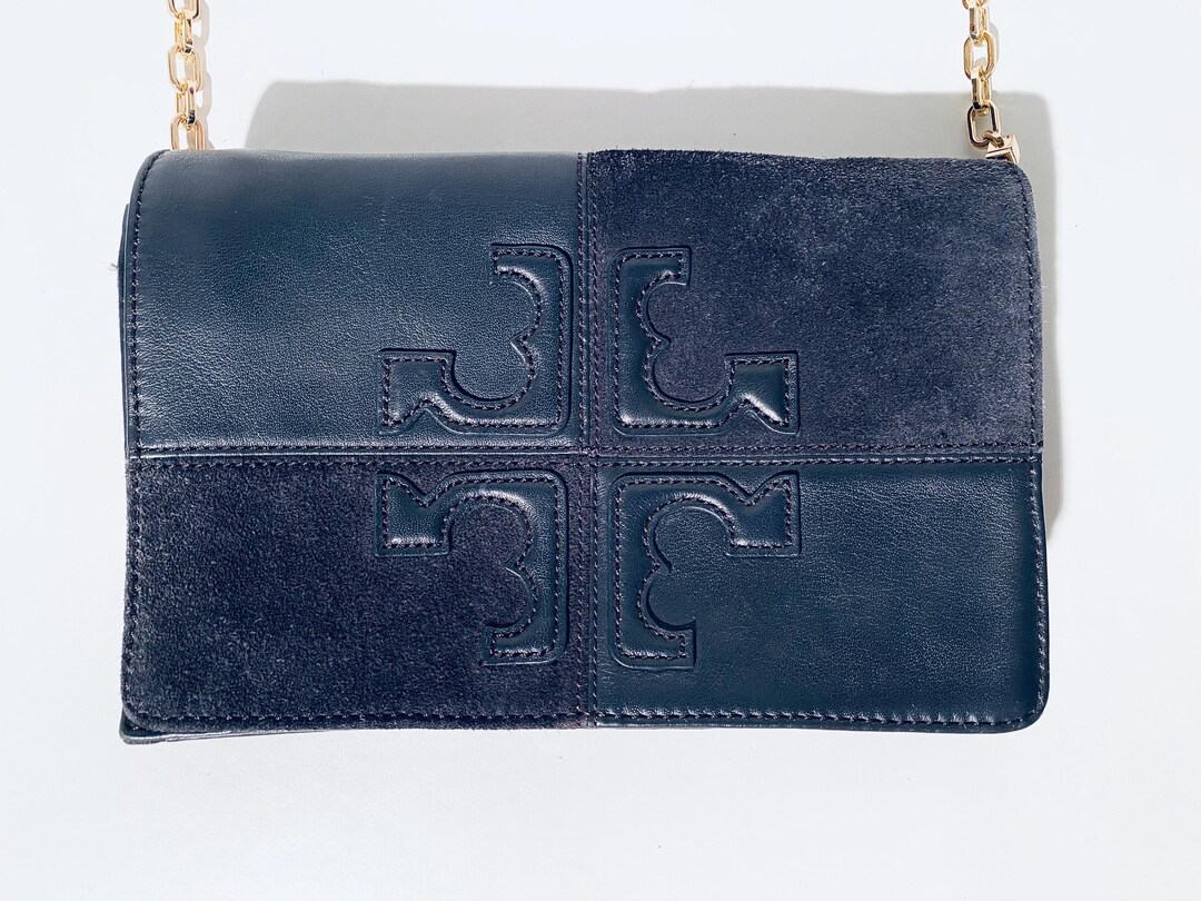 Tory Burch Natalie Blue Leather and Suede Crossbody Handbag - Etsy