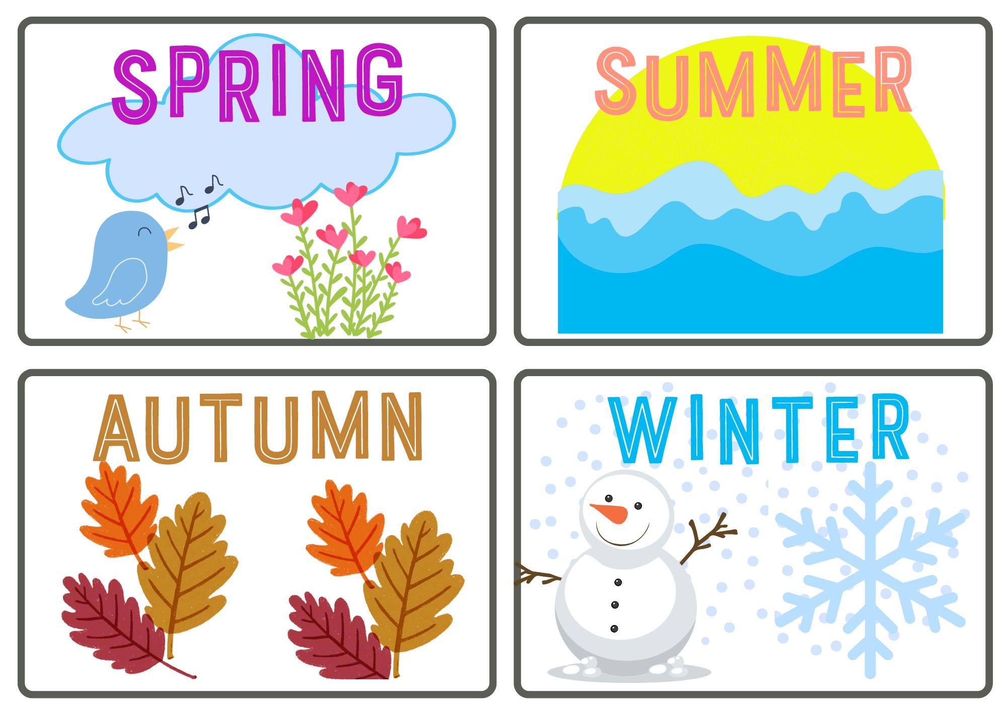 Seasons Classroom Flashcards - Etsy