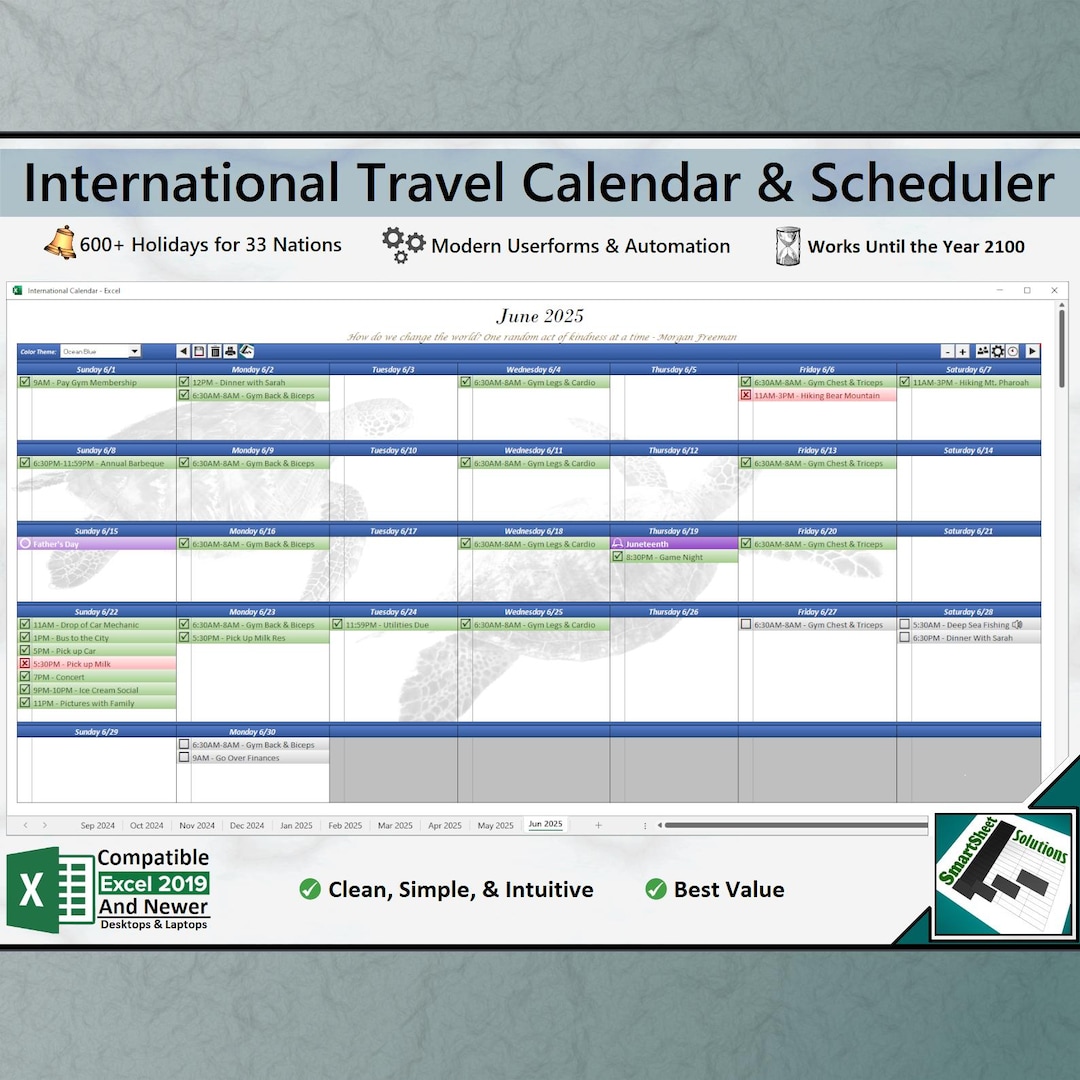 Digital Calendar | MS Excel Template | Daily Planner | Monthly Planner ...