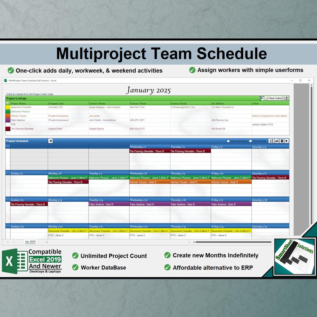 Professional Multi Project Team Schedule | Team Planner Calendar ...