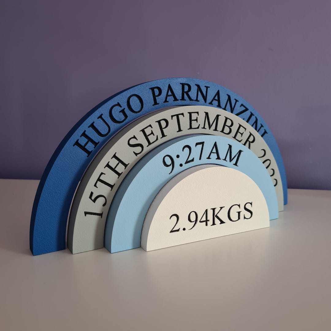 Blue Rainbow Stacker, Baby Boy Birth Stats Sign, Birth Details Keepsake ...