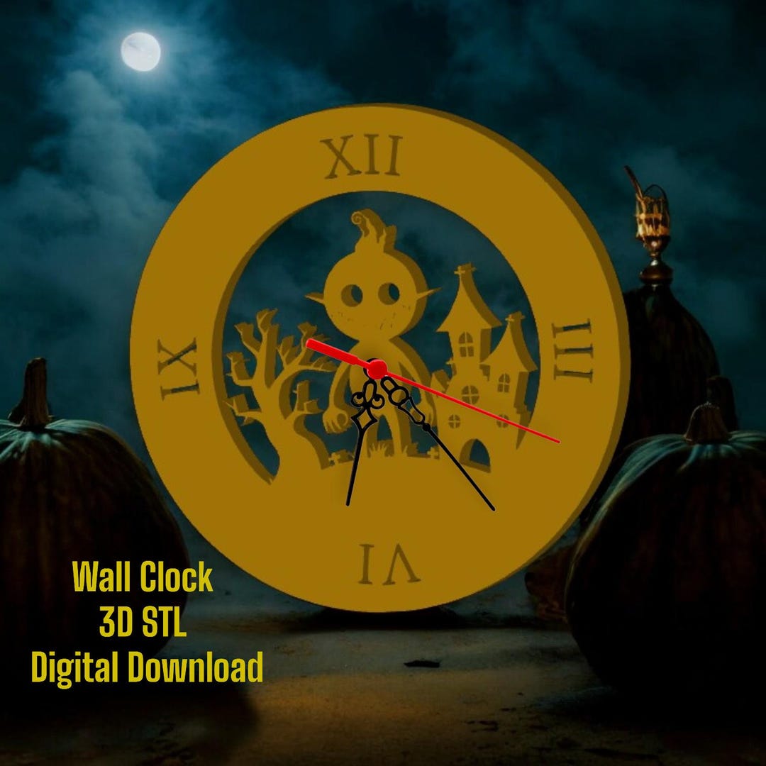 Wall Clock 3D Stl File for 3D Printer, Hallowen Background Wall Clock ...