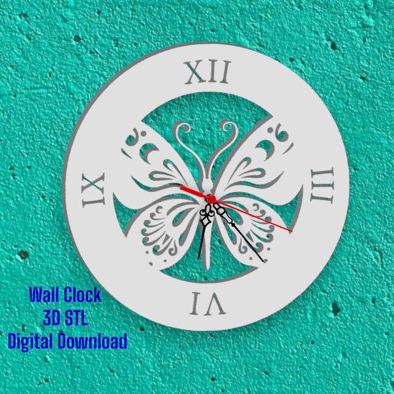 Wall Clock STL File for 3D Printer, Butterfly Background Wall Clock ...