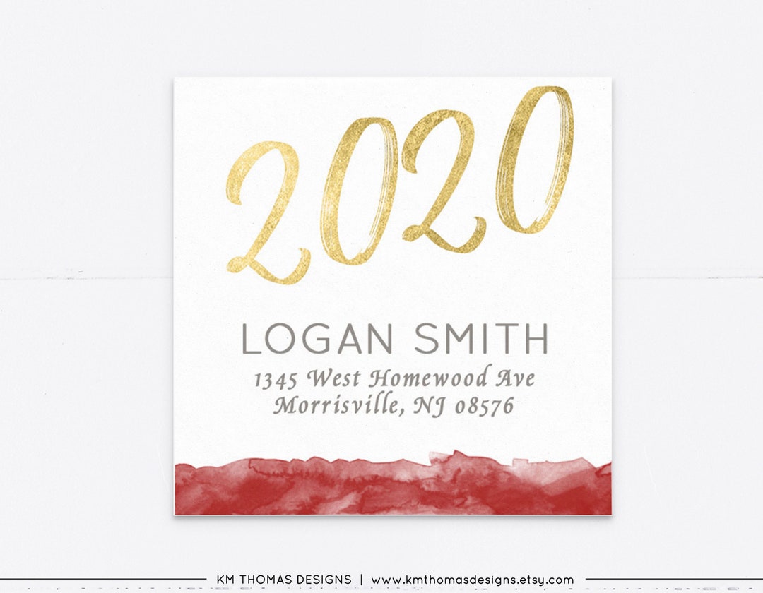 Class of 2024 Return Address Label Printable, Red and Gold Mailing ...