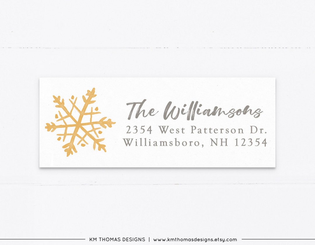 Snowflake Return Address Label Printable, Winter Address Label Yellow ...