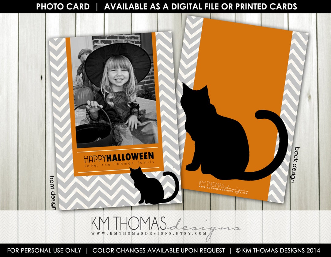 Black Cat Halloween Photo Card: Fall Holiday Card Grey - Etsy