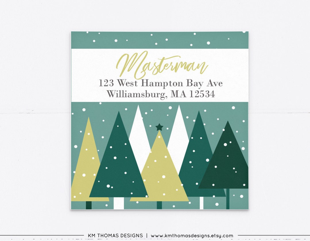 Printable Holiday Return Address Label Green Trees, Personalized ...