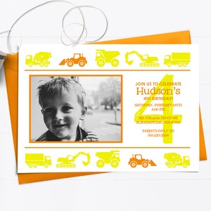 Construction Birthday Invitations With Photo, Excavator Birthday ...