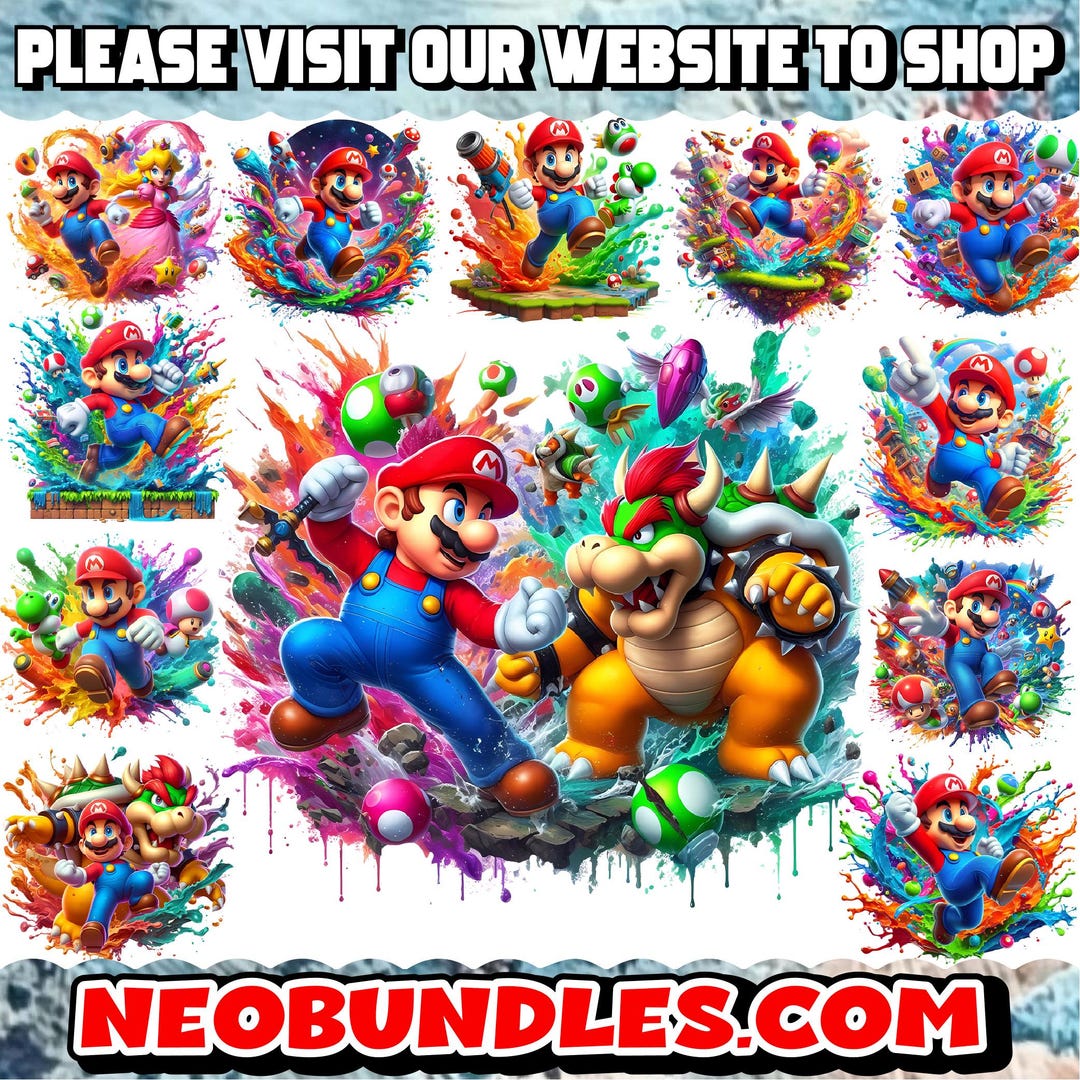 12 PNG Super Mario Splash and Watercolor Digital Design PNG File for ...