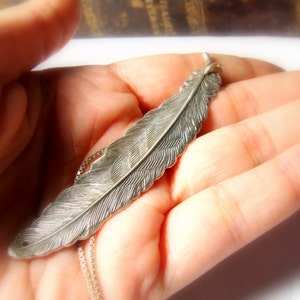 Big Silver Feather Necklace - Native American Silver Jewelry - Angel ...