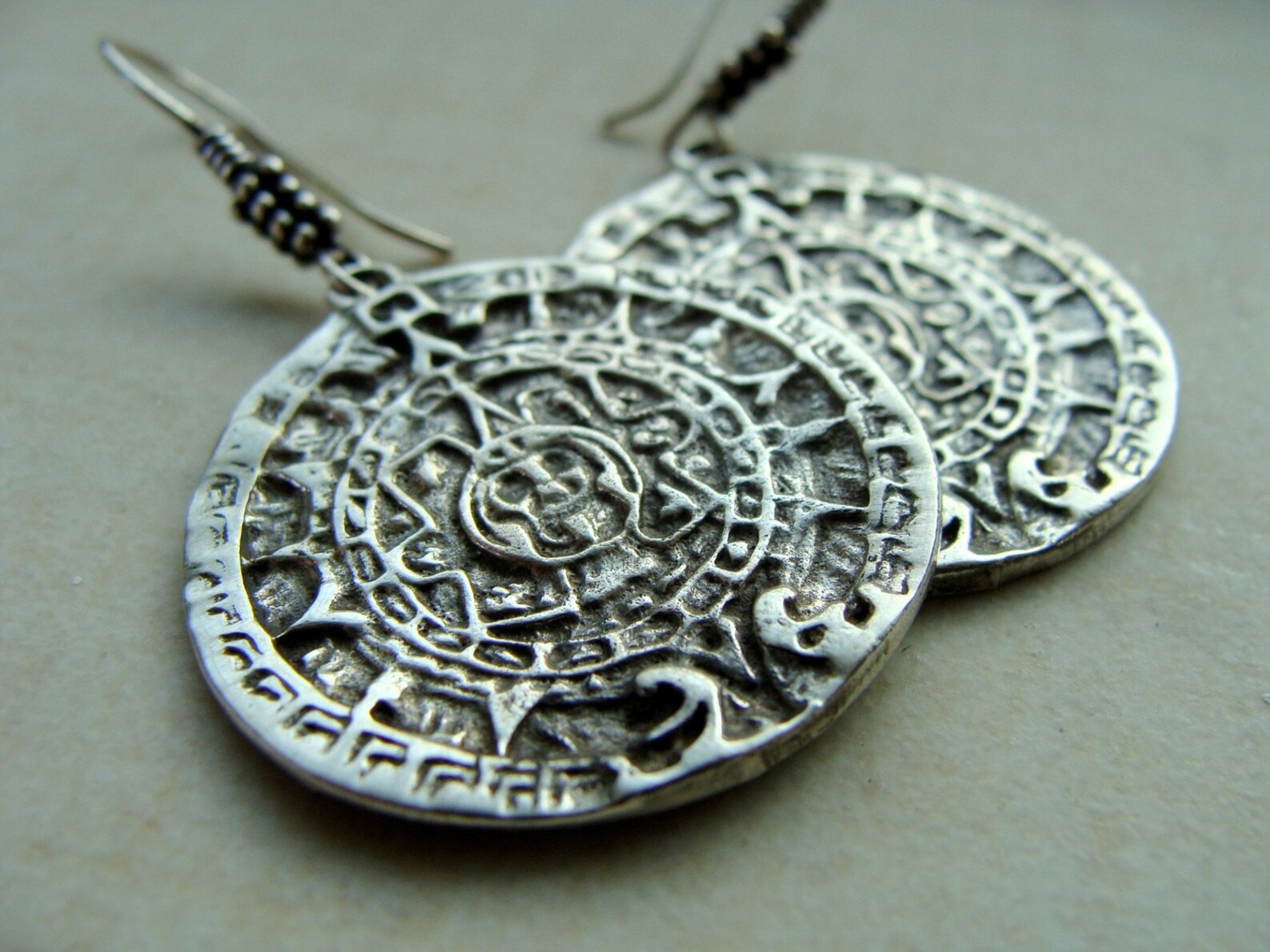 Mayan Calendar Disk of Sun Mayan Earrings Sterling Silver - Etsy