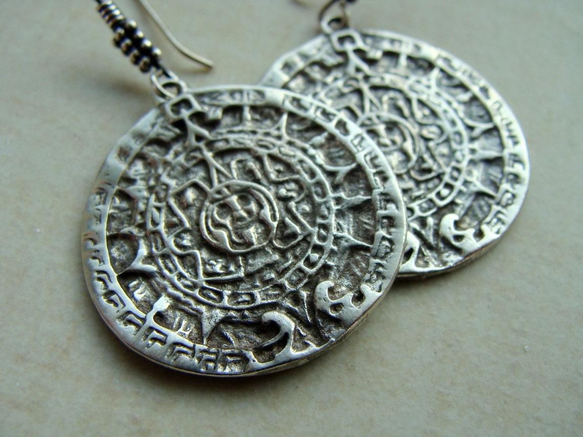 Mayan Calendar Disk of Sun Mayan Earrings Sterling Silver - Etsy