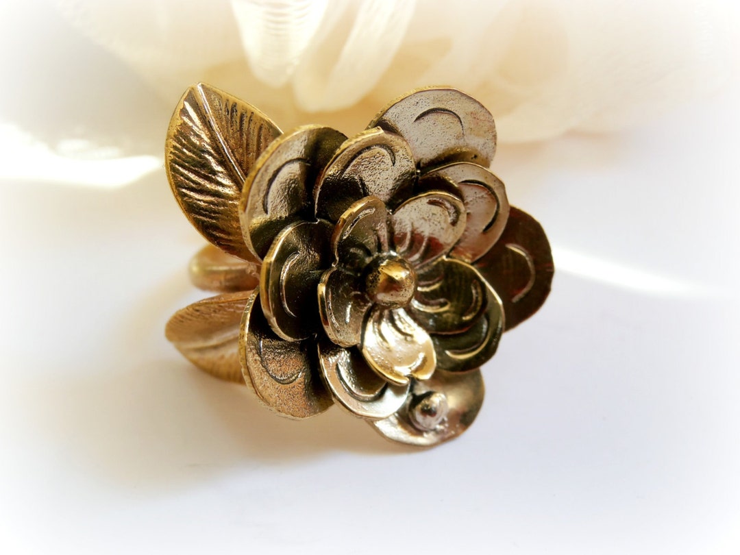 Flower Ring - Flower Metalwork Ring - Gold Flower Ring - Big Statement ...