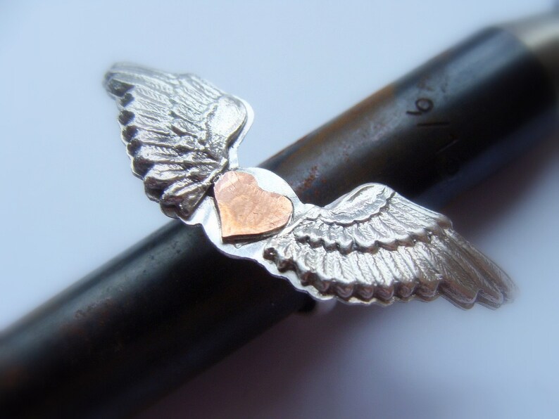 Winged Heart Ring - Winged Heart Silver Ring - Cupid Ring Sterling ...
