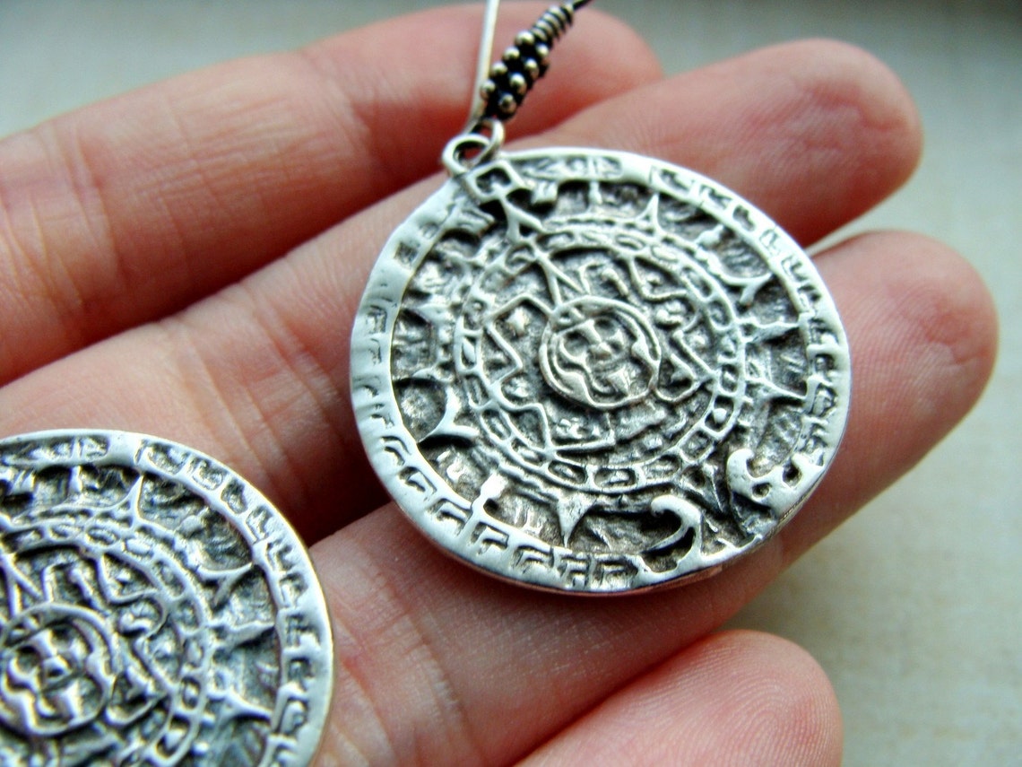 Mayan Calendar Disk of Sun Mayan Earrings Sterling Silver - Etsy