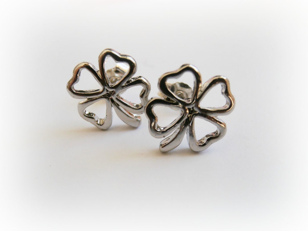 Tiny Lucky Clover Stud Earring - Clover Silver Studs - Lucky Clover ...