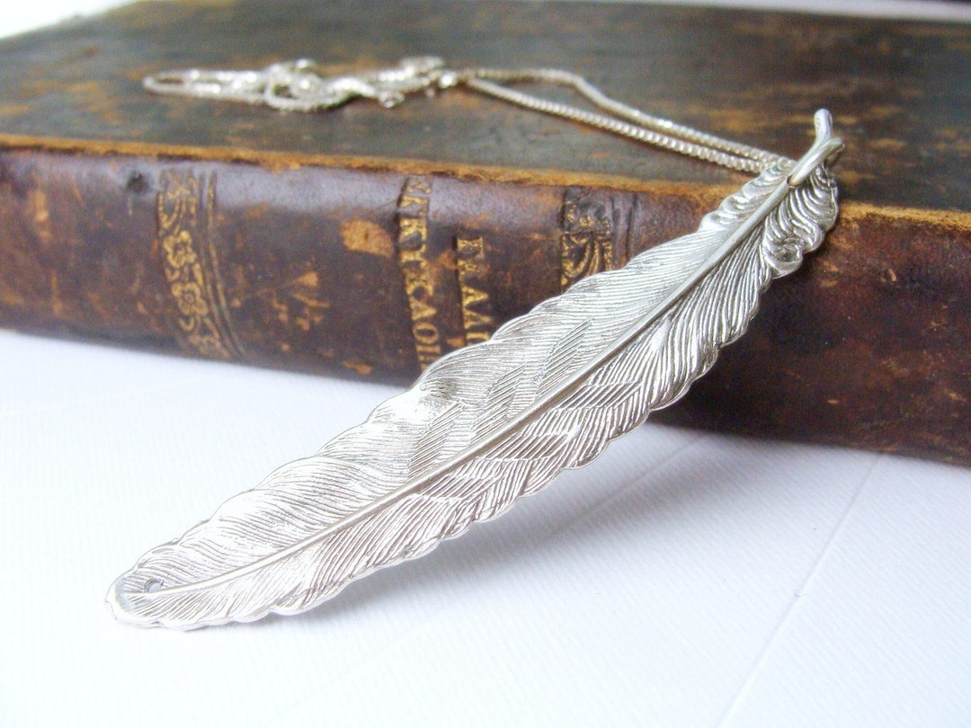 Big Silver Feather Necklace - Native American Silver Jewelry - Angel ...