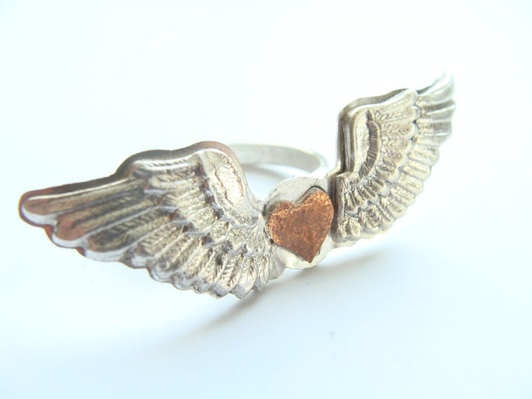 Winged Heart Ring - Winged Heart Silver Ring - Cupid Ring Sterling ...