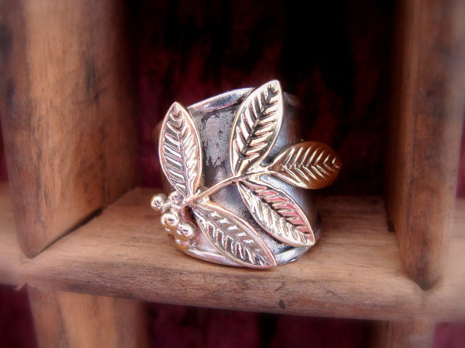 Wide Band Silver Ring Metalwork Silver and Brass Floral Ring - Etsy