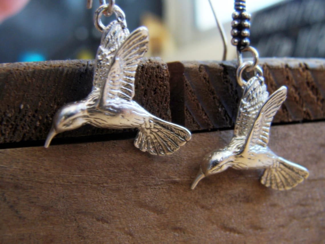 Silver Bird Earrings Bird Earrings Sterling Silver Humming - Etsy