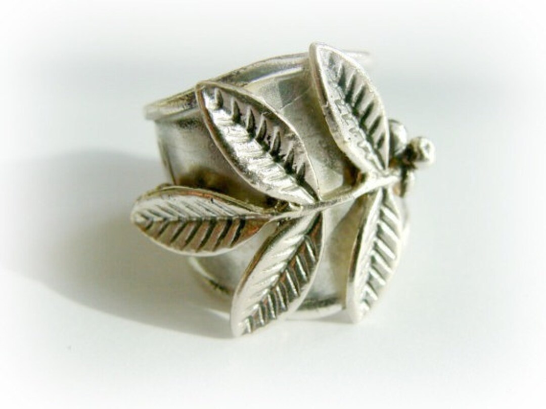 Olive Tree Silver Ring - Sterling Silver Armor Ring - Wide Band Silver ...